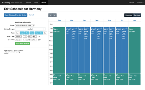 Schedule shows with the calendar — Harmony Lighting