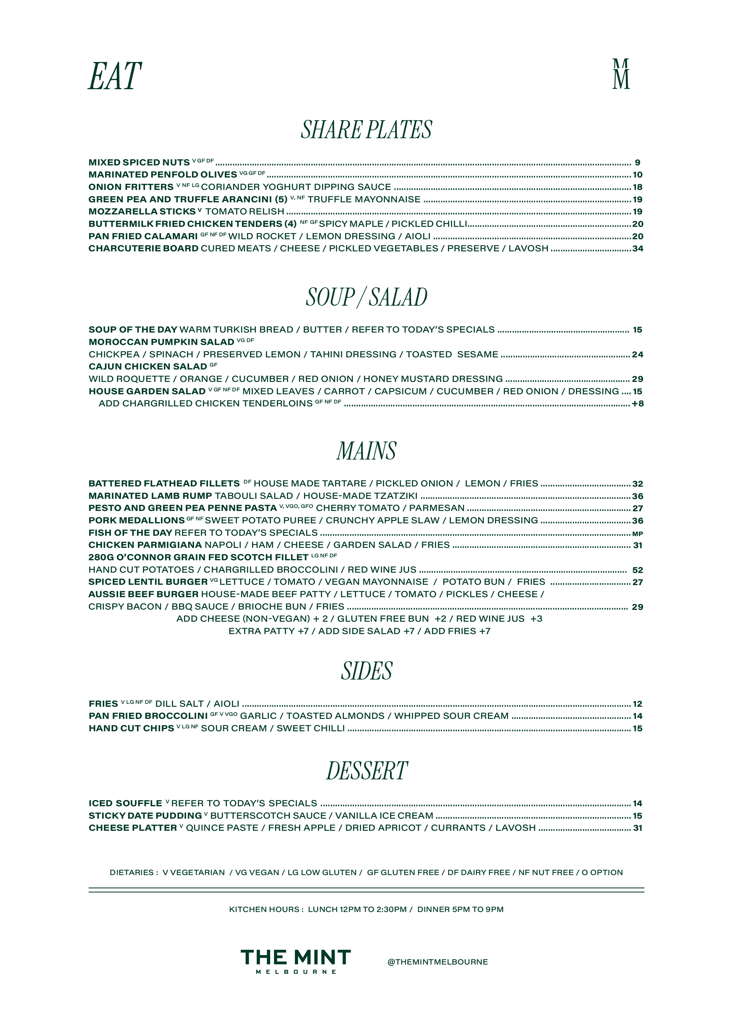 See Our Menu — The Mint | Bar & Function Space | 318 William Street ...