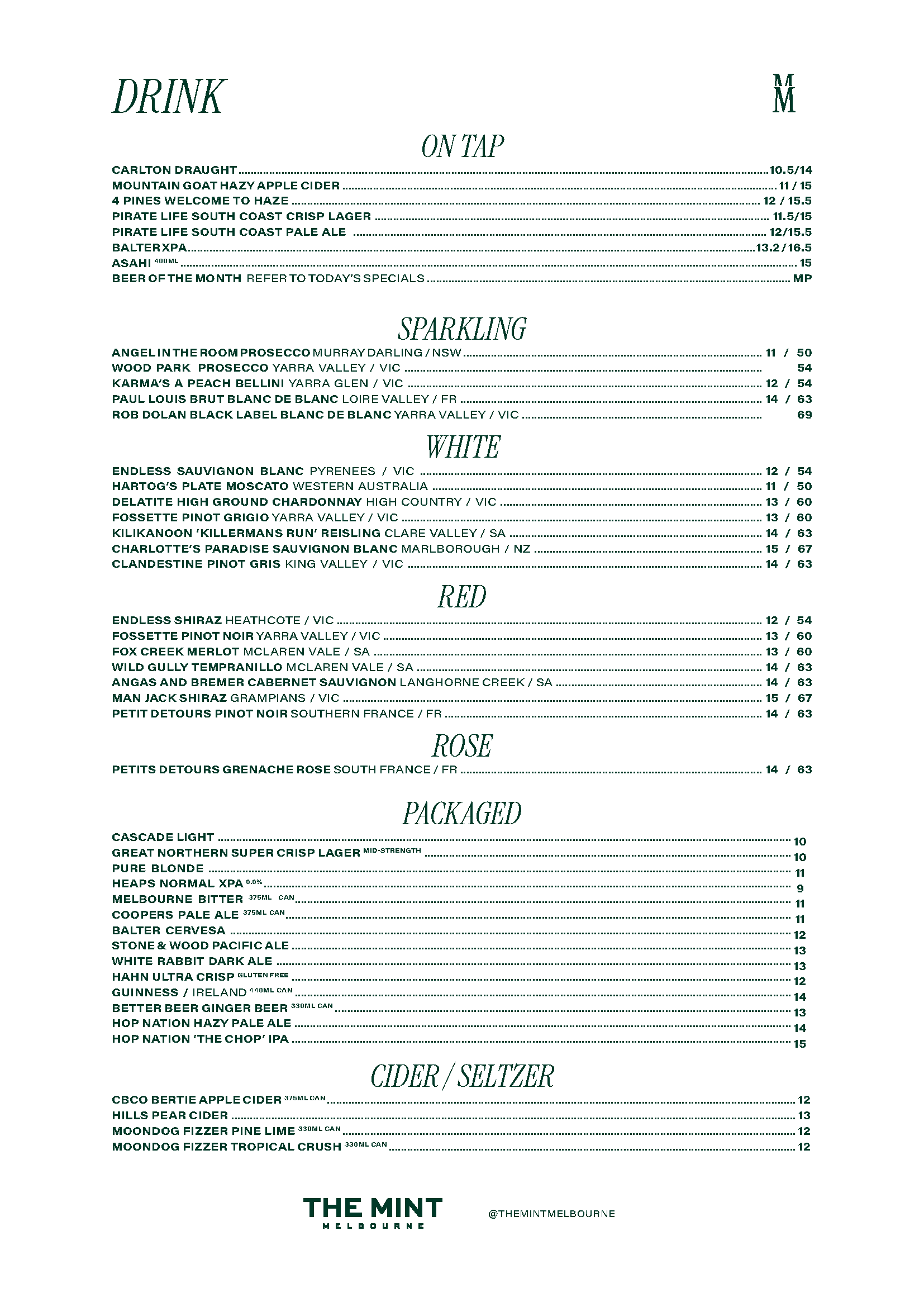 See Our Menu — The Mint | Bar & Function Space | 318 William Street ...