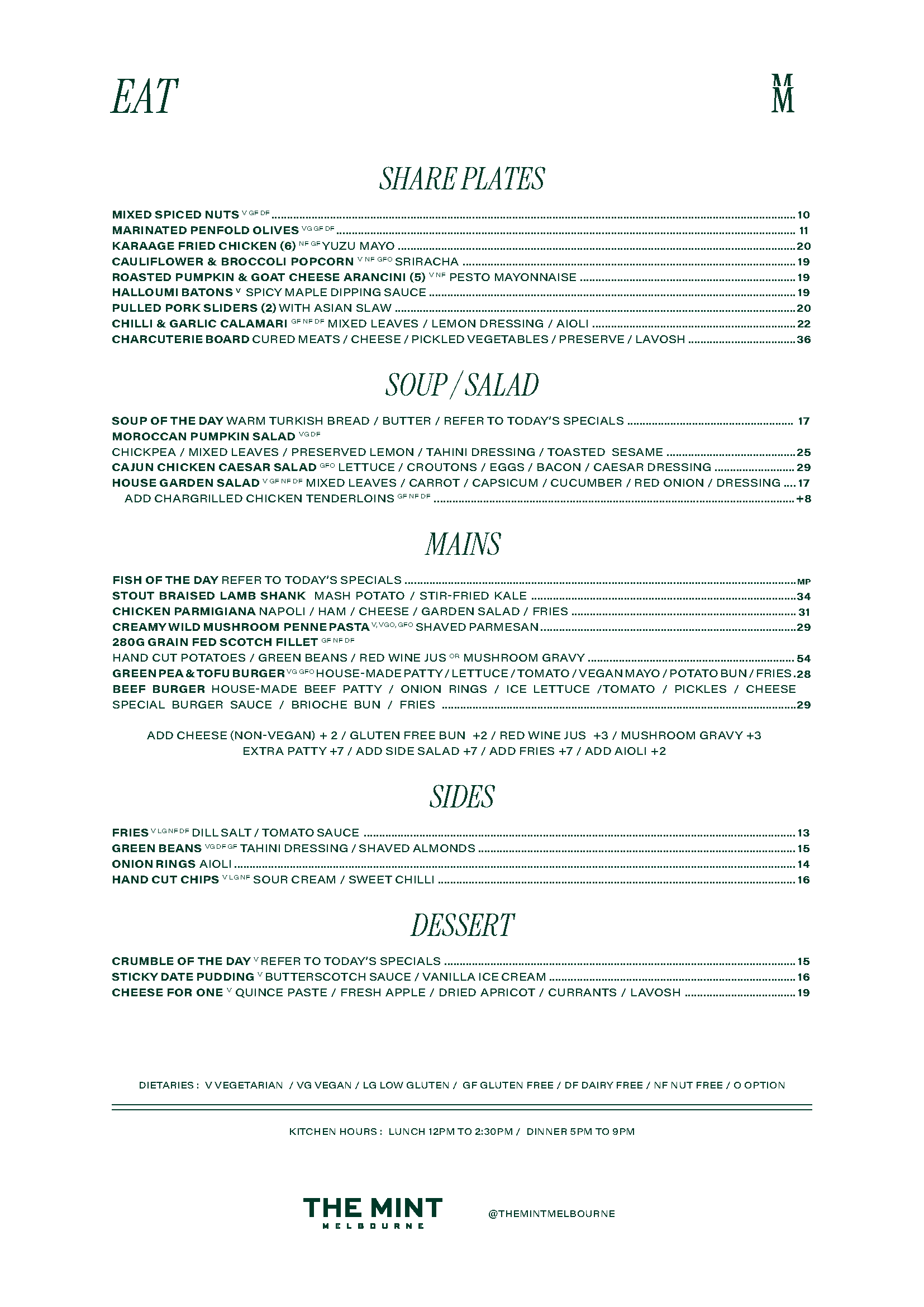 See Our Menu — The Mint | Bar & Function Space | 318 William Street ...