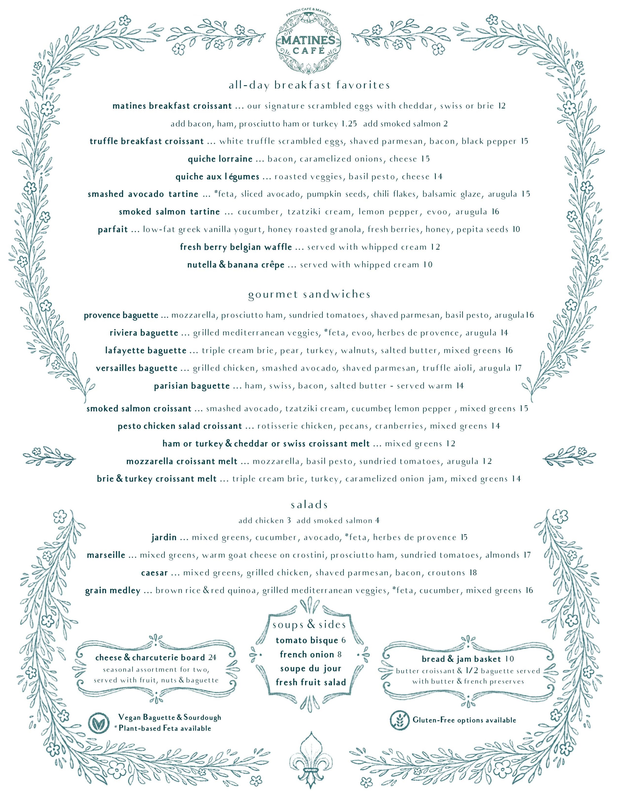 menu — Matines Café