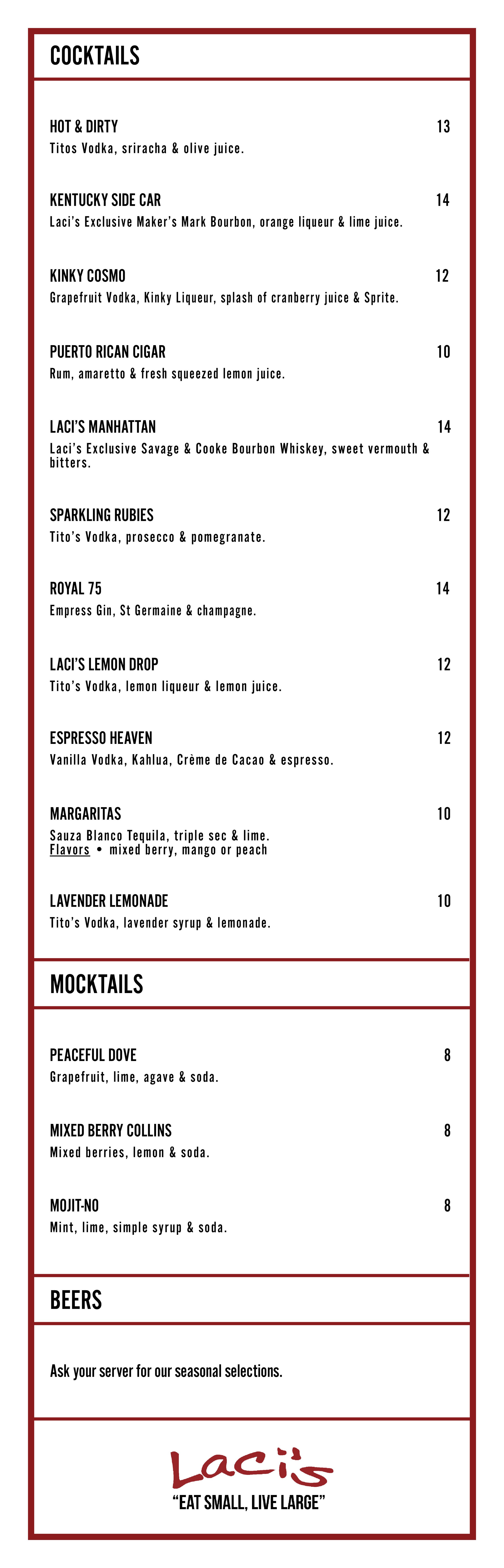 Dinner Menus — Laci's Tapas