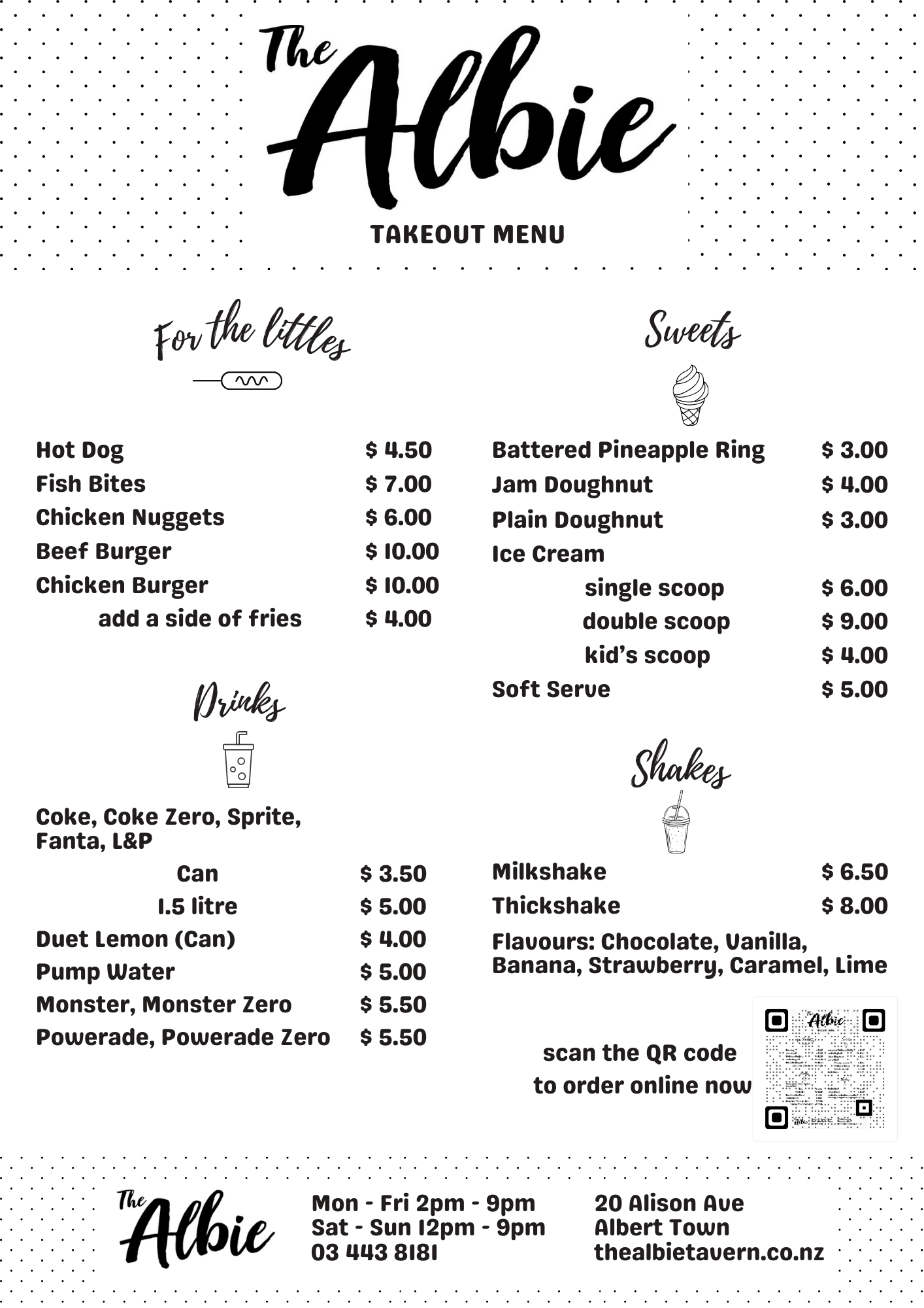 Dine in and Takeaway Menus — The Albie Tavern