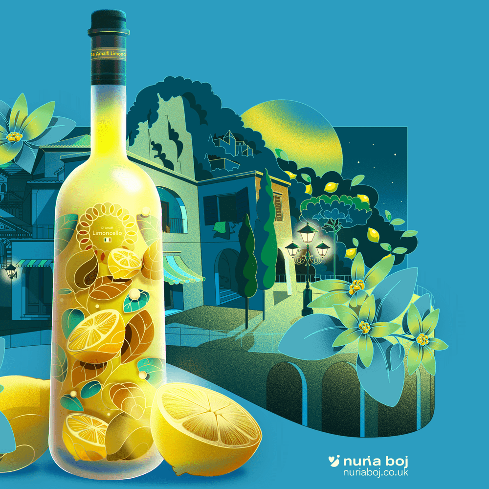 Di Amalfi Limoncello Bottle — Nuria Boj Limited - Illustration & Animation
