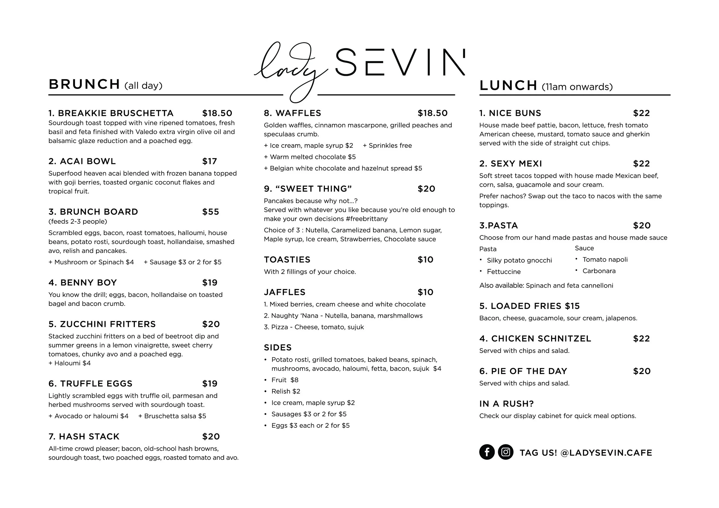 Menu — Lady Sevin Cafe Whittlesea