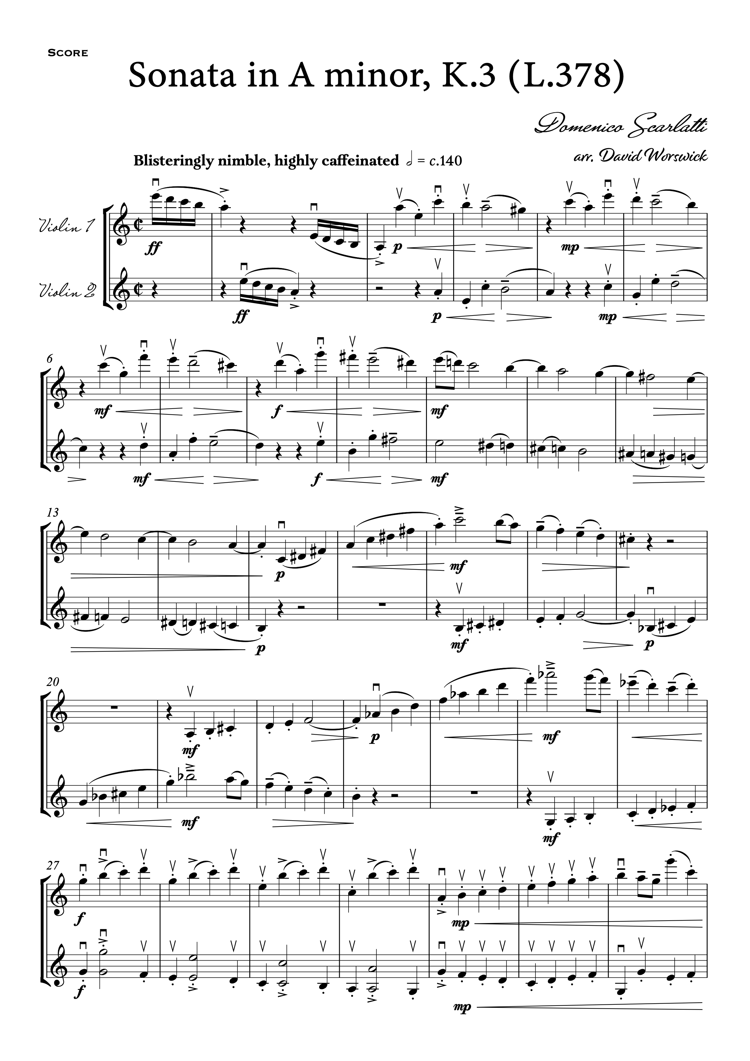 Scarlatti - Sonata in A minor, K.3 (L.378) — David Worswick