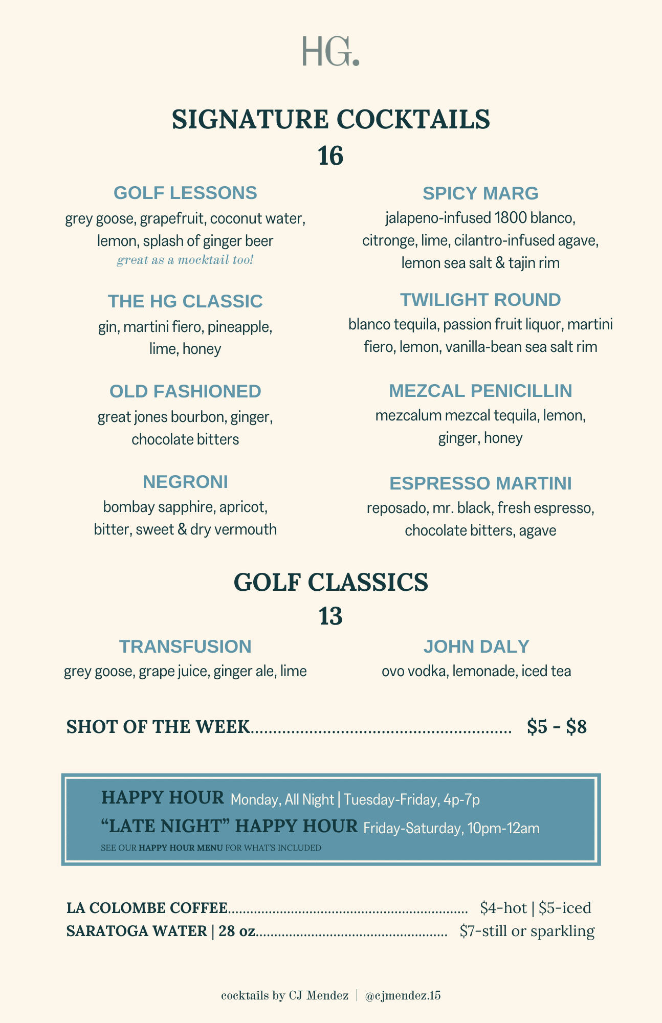 Menu — Hudson Golf