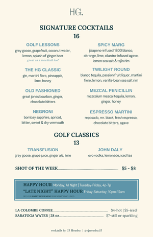 Menu — Hudson Golf