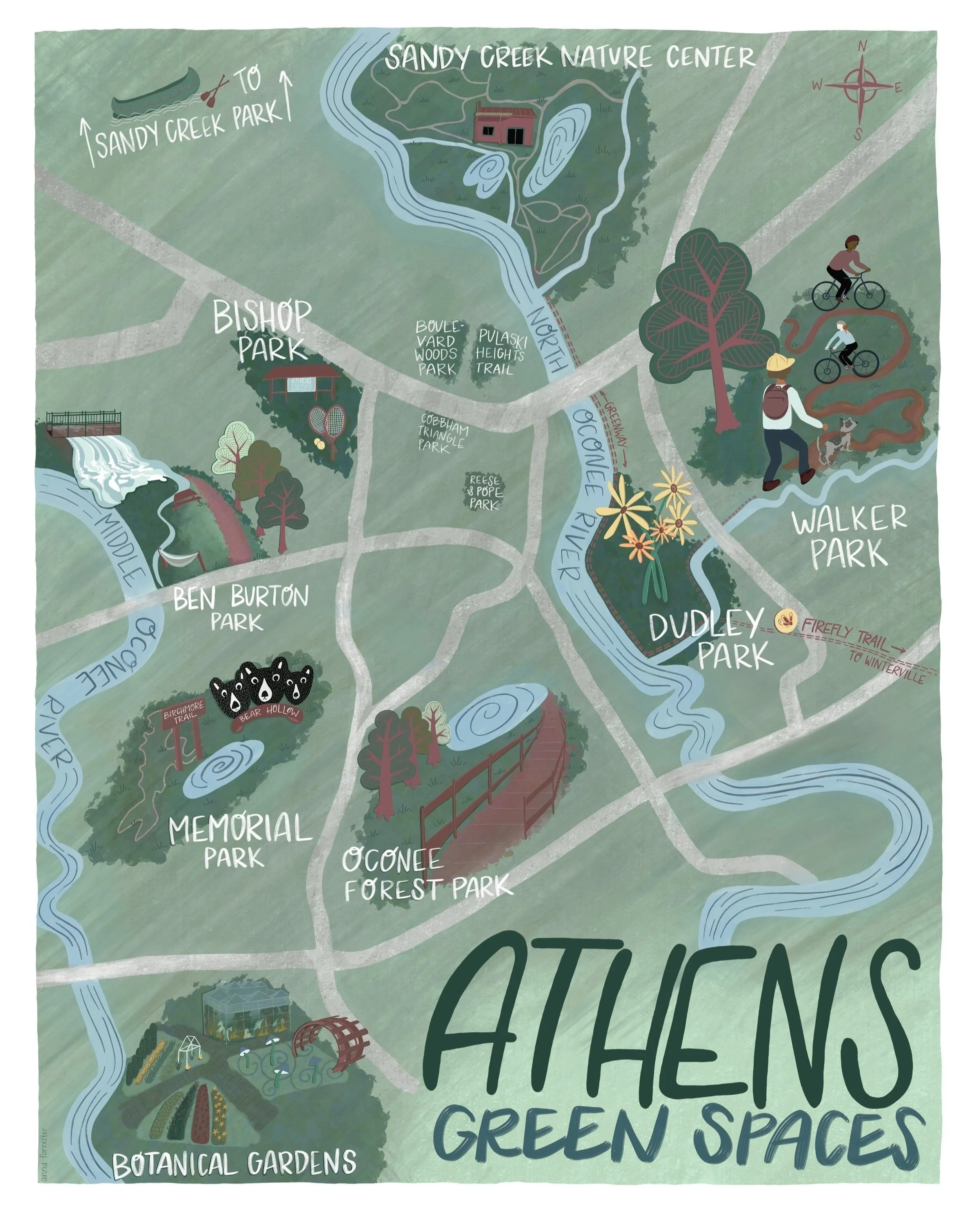 Athens Green Spaces Athens, GA Parks — Anna Forrester | Illustration