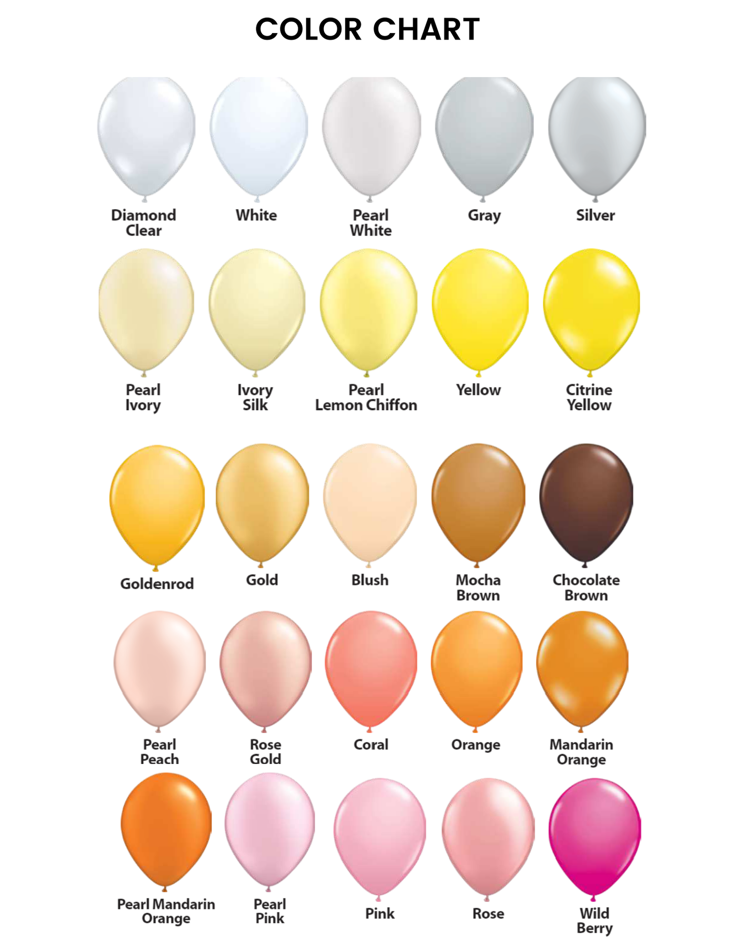 Our balloon color chart — Savannah Celebrations