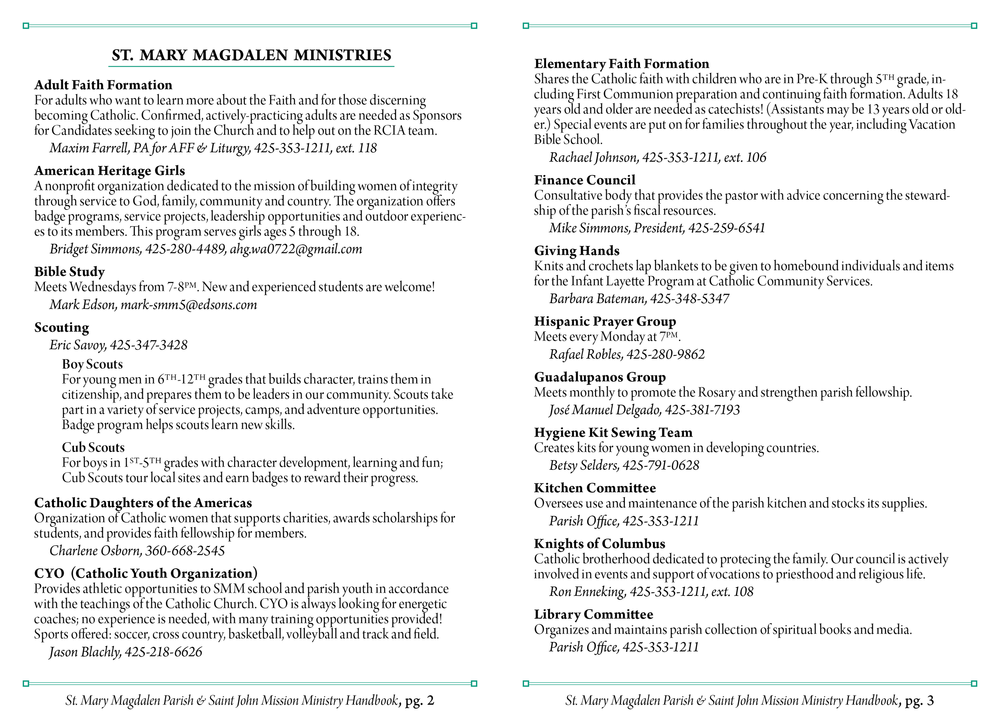 Parish Ministries, Groups, and Communities — St. Mary Magdalen Parish ...