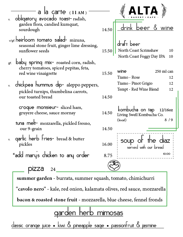 Menu — Alta Bakery