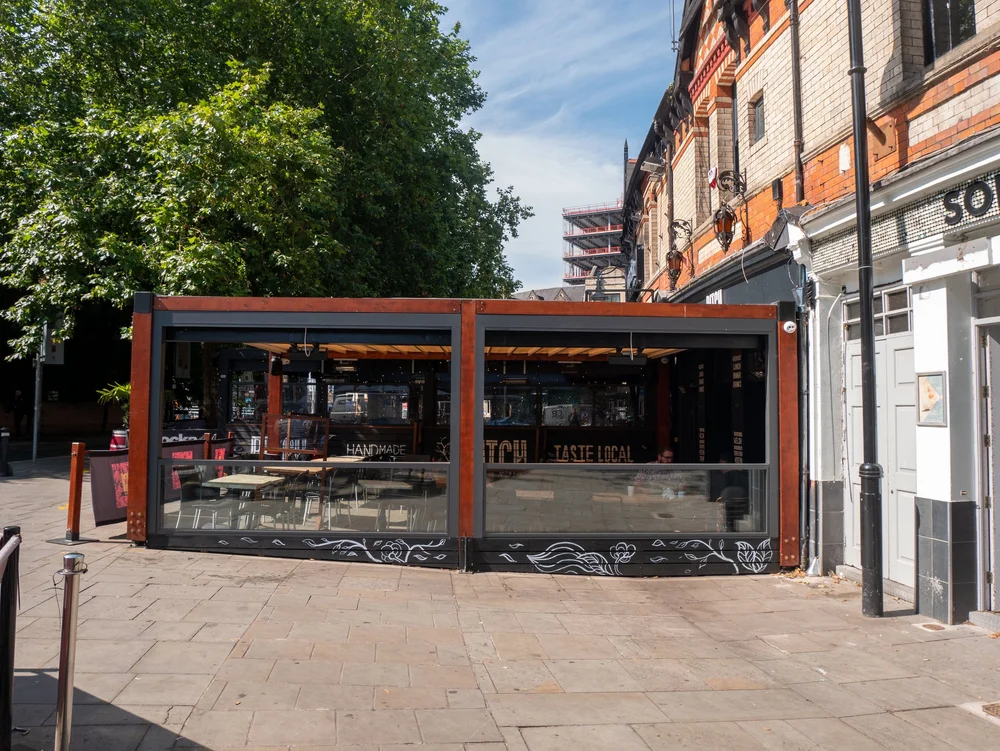 Wood Framed Retractable Roofing - Pitch Bar & Eatery Cardiff City Centre