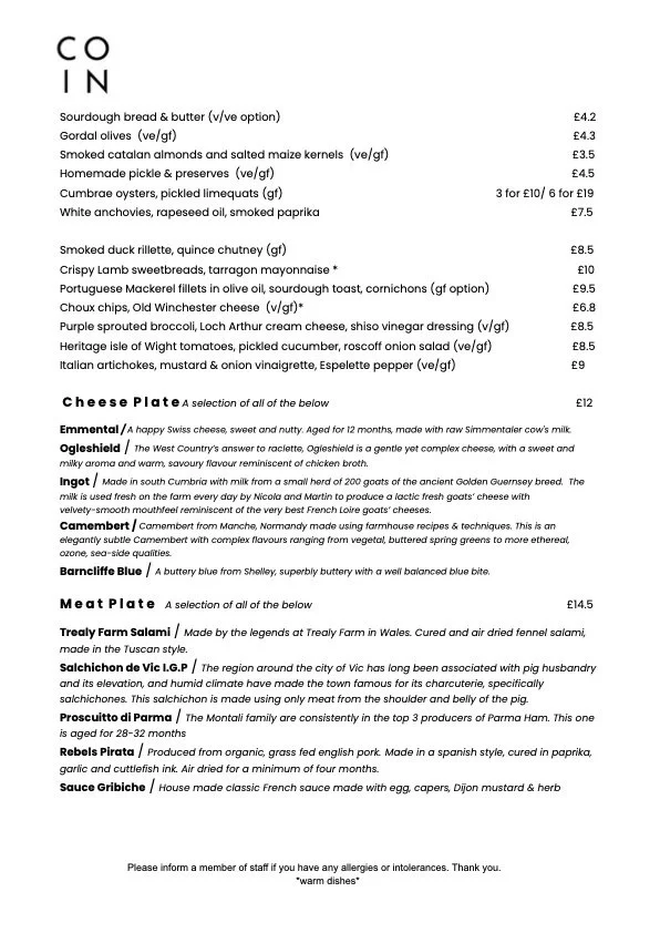 Menu — COIN HEBDEN
