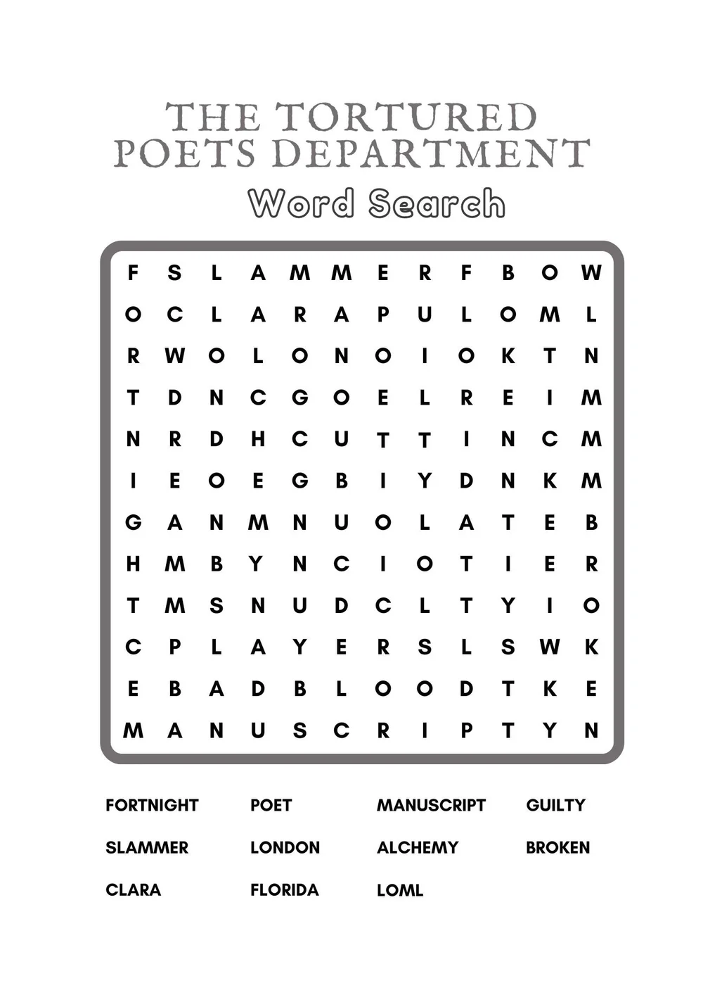 Taylor Swift Era Word Searches — Weeno Social | Party Planning Made Easy