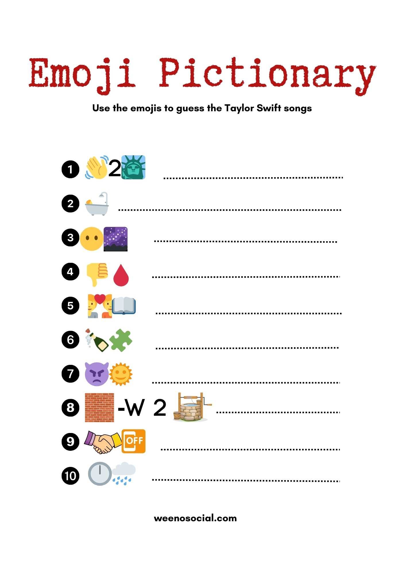 Taylor Swift Emoji Pictionary — Weeno Social | Party Planning Made Easy