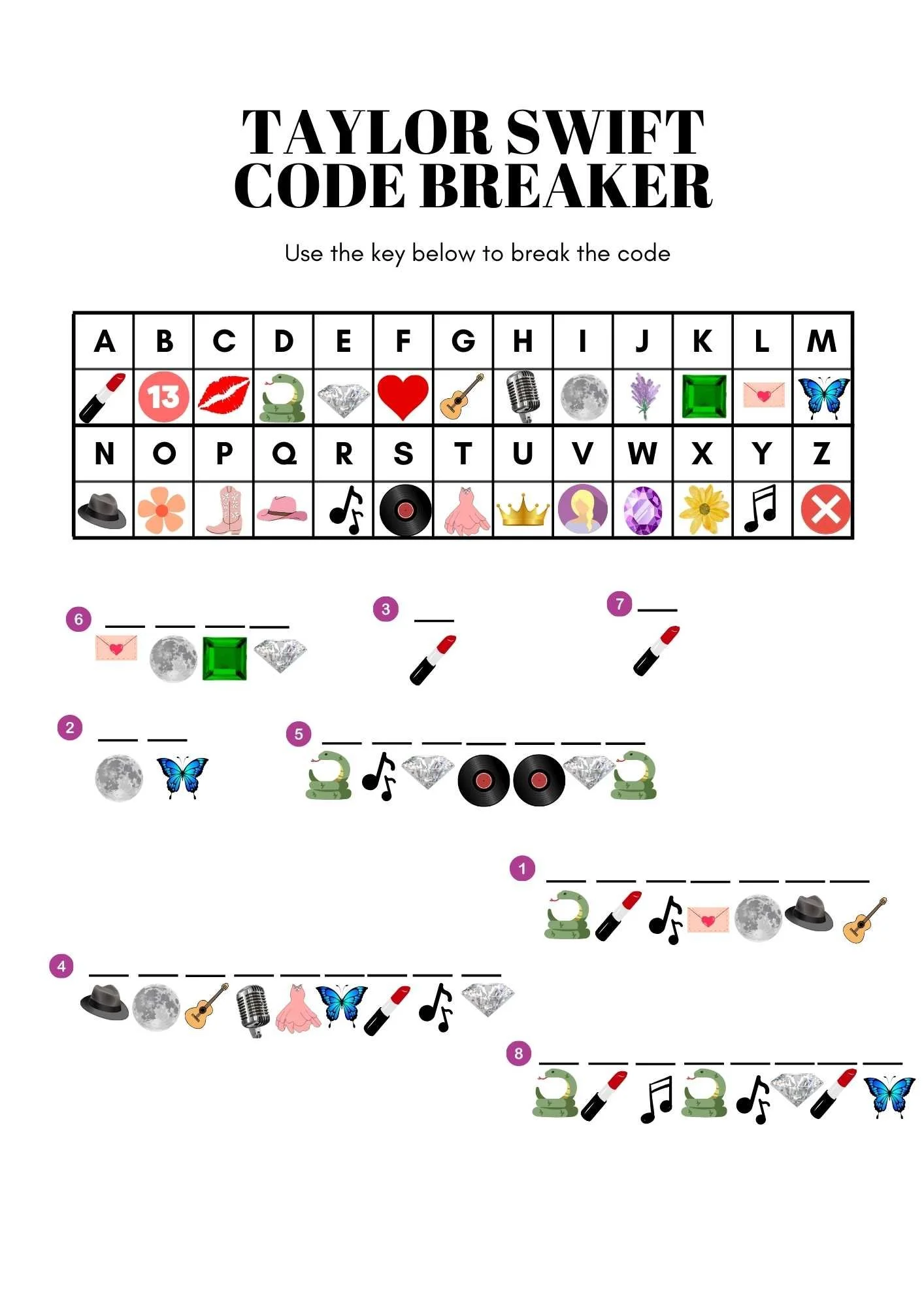 Taylor Swift Cryptogram Code Breakers — Weeno Social | Party Planning ...