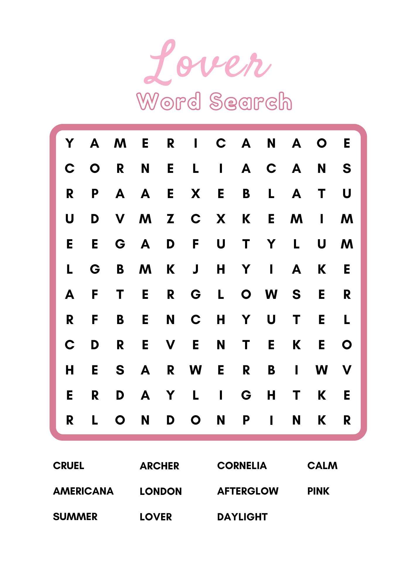 Taylor Swift Era Word Searches — Weeno Social | Party Planning Made Easy