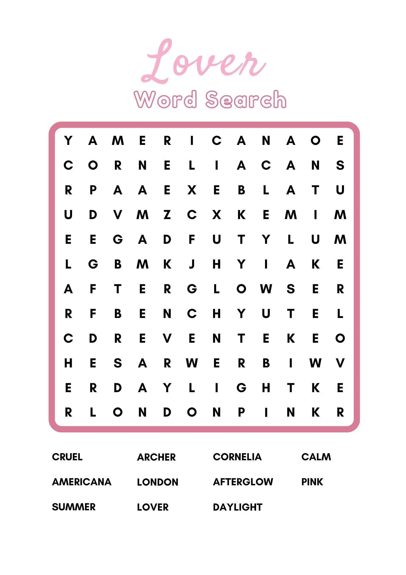 Taylor Swift Era Word Searches — Weeno Social | Party Planning Made Easy