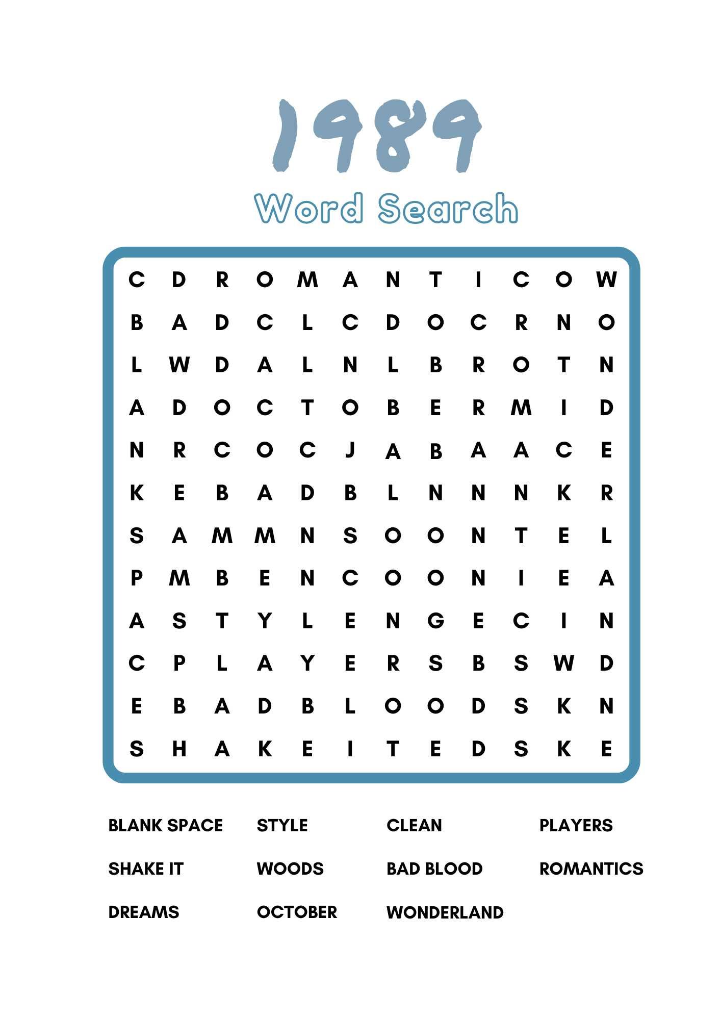 Taylor Swift Era Word Searches — Weeno Social | Party Planning Made Easy