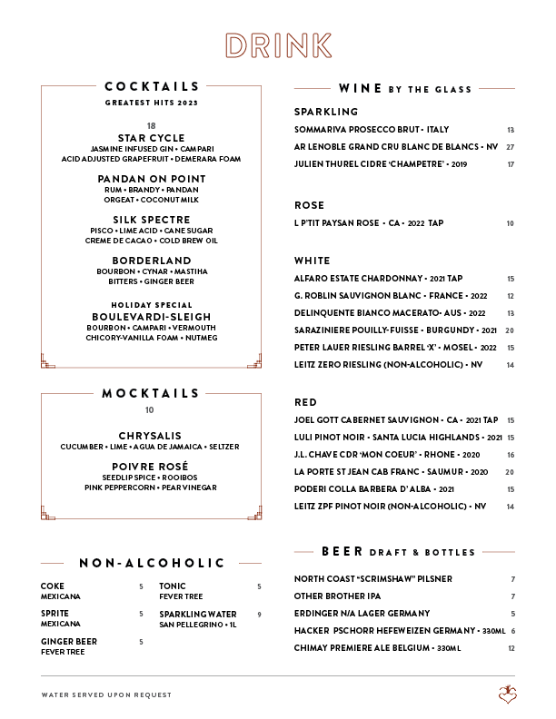 Menu — Cella Restaurant