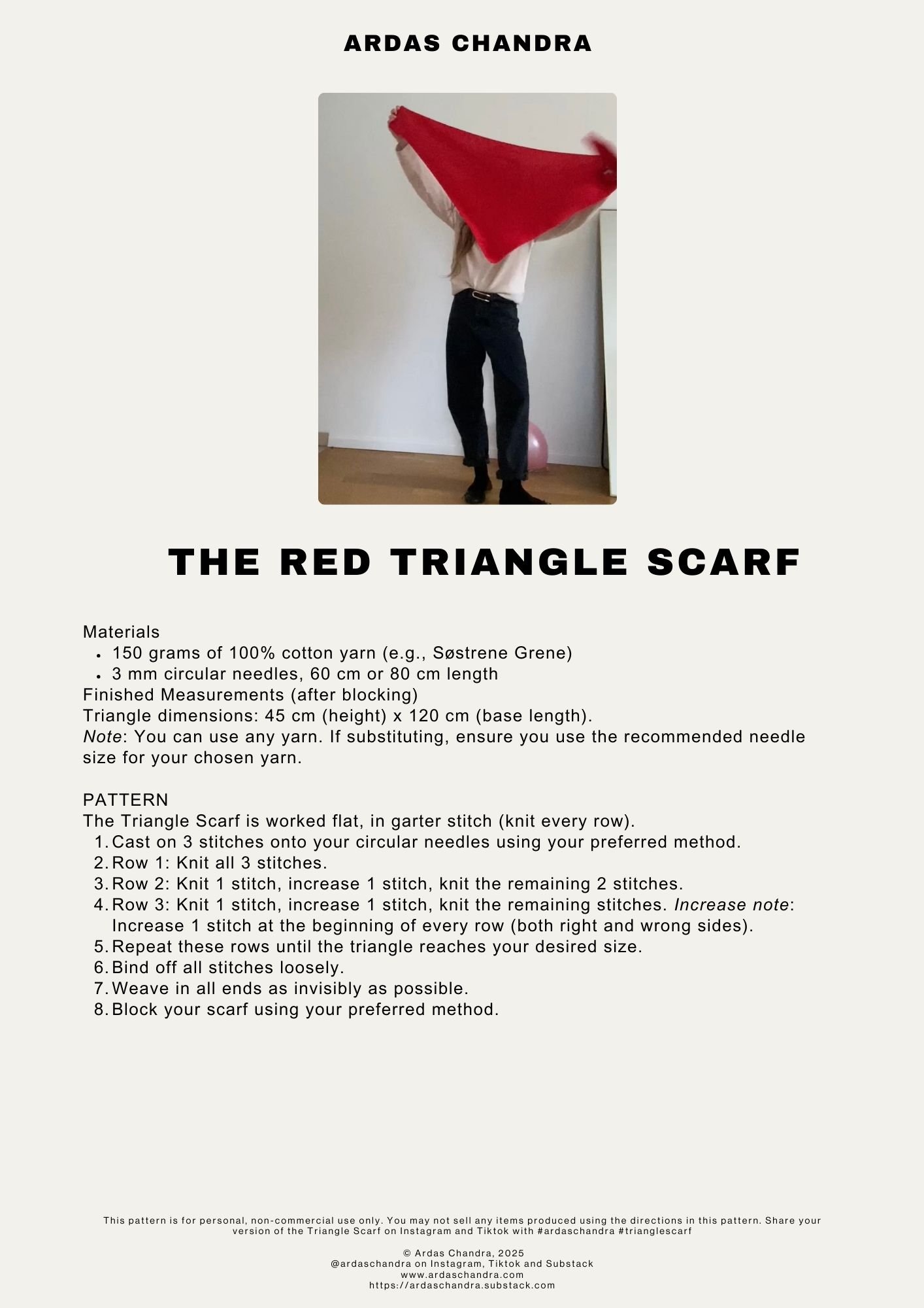 Knitting Red Triangle Scarf — ARDAS CHANDRA