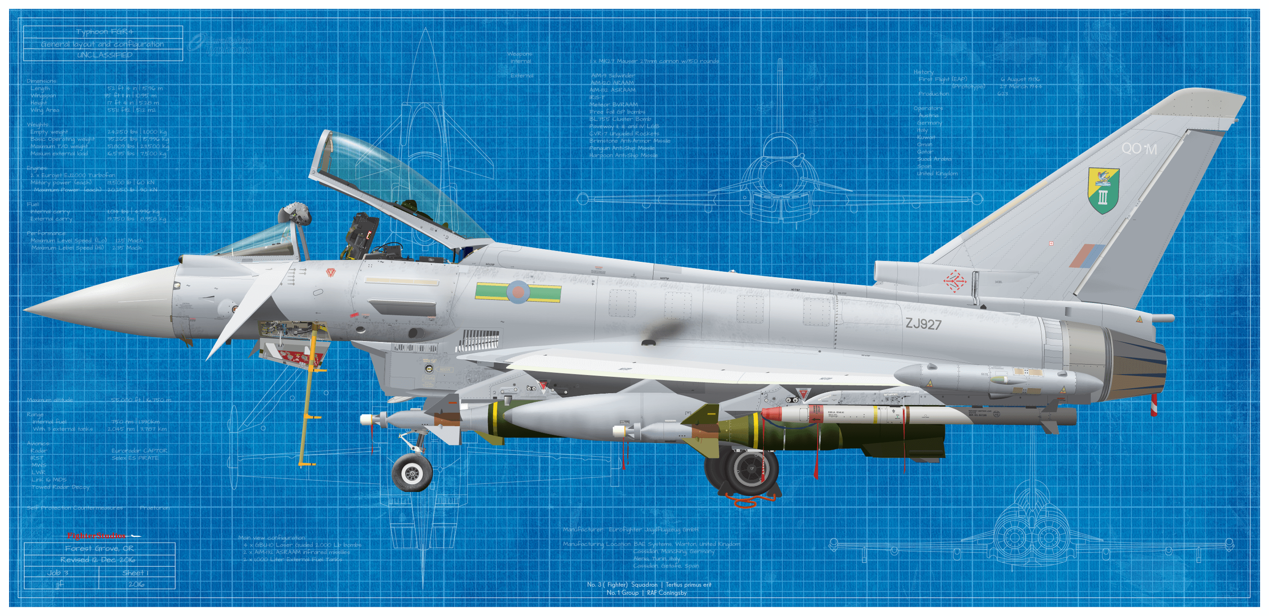 No. 3(F) Sqn Typhoon FGR4 Fine Art Aviation Profile Prints — Fighter ...