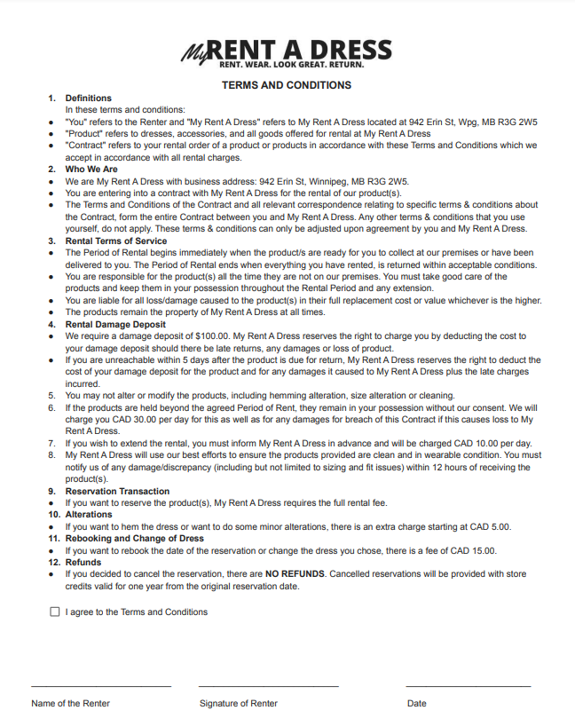 Rental Terms & Conditions — My Rent A Dress - Winnipeg's No. 1 Dress ...
