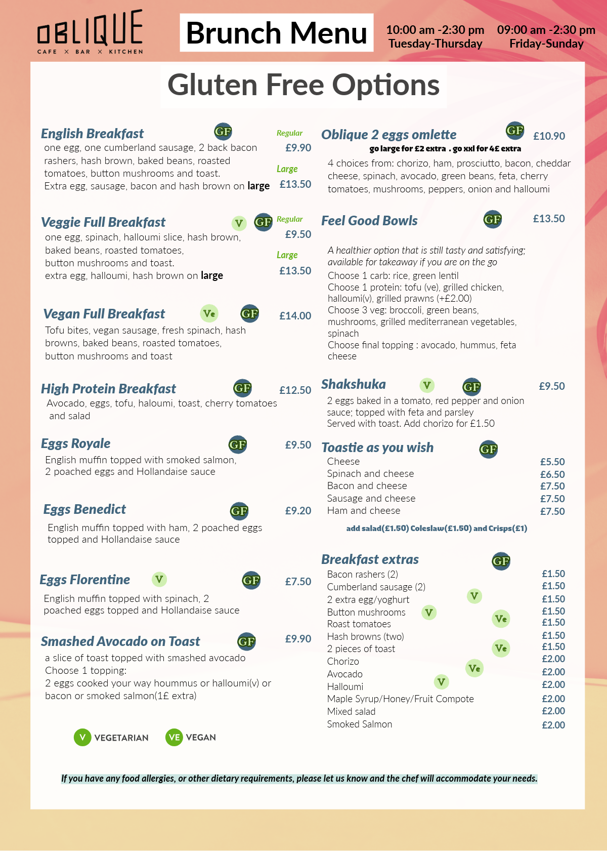 Gluten Free Options — Oblique cafe bar kitchen