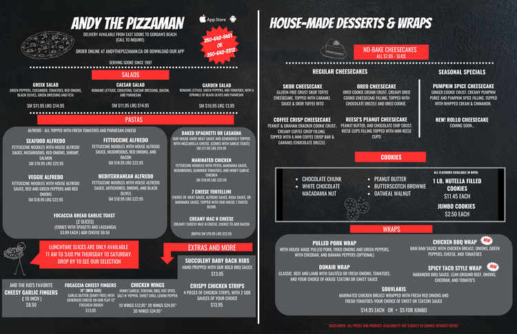 Menu — Sooke 2 For 1 Pizza