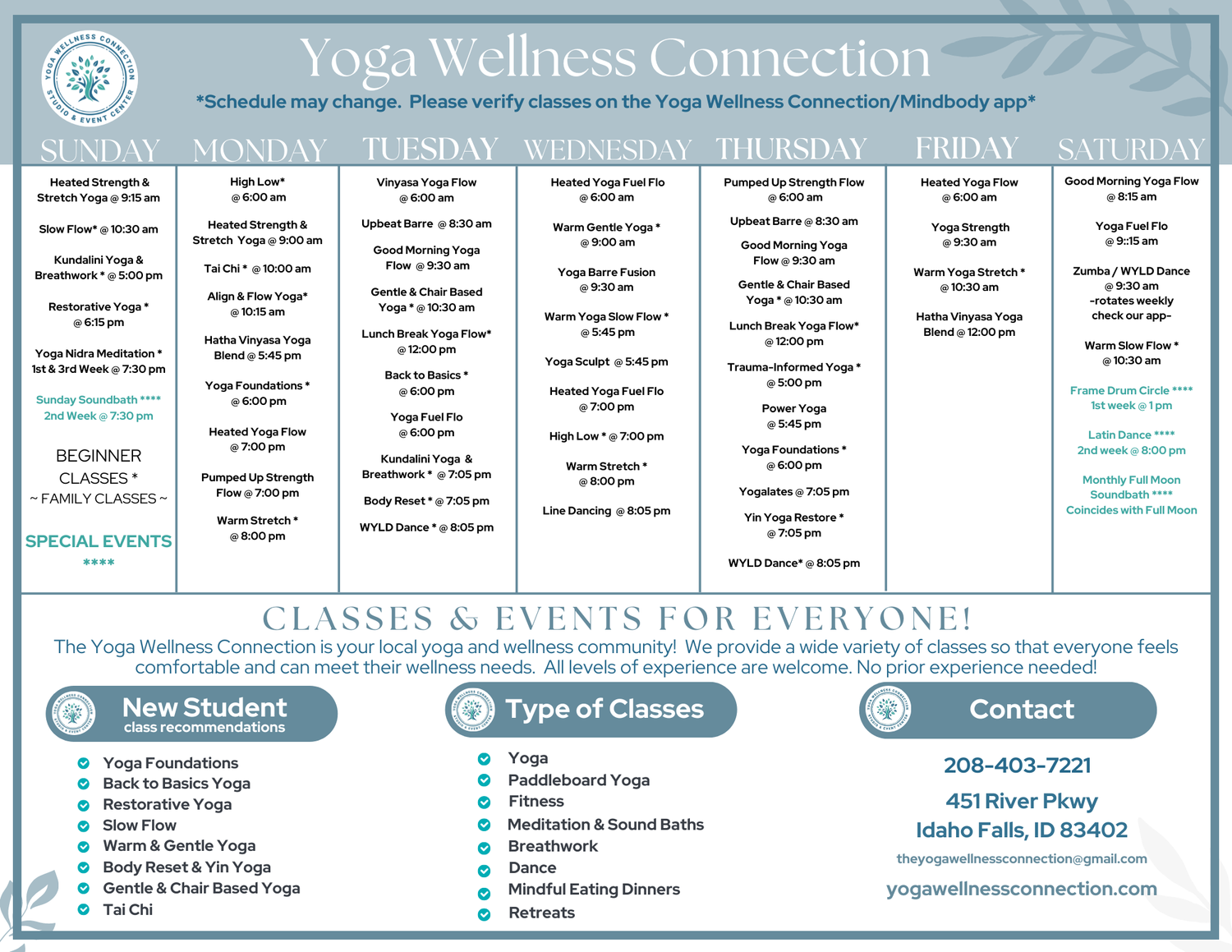 Class Schedule — Yoga Wellness Connection