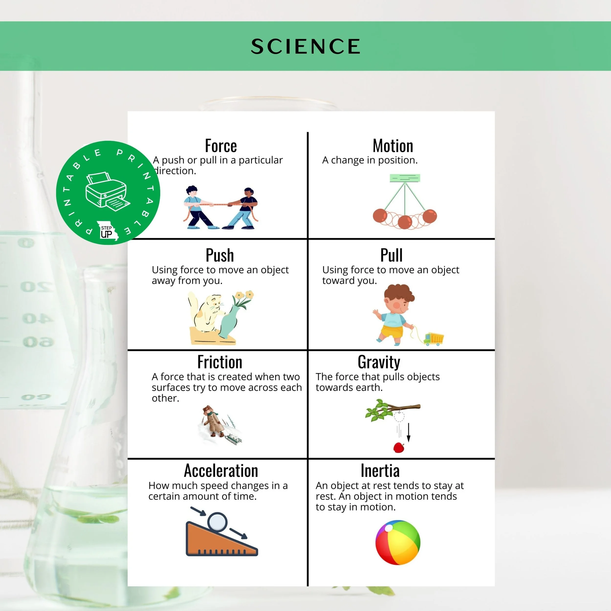 Force and Motion Vocabulary Chart | Physics Words & Visuals — STEP Up