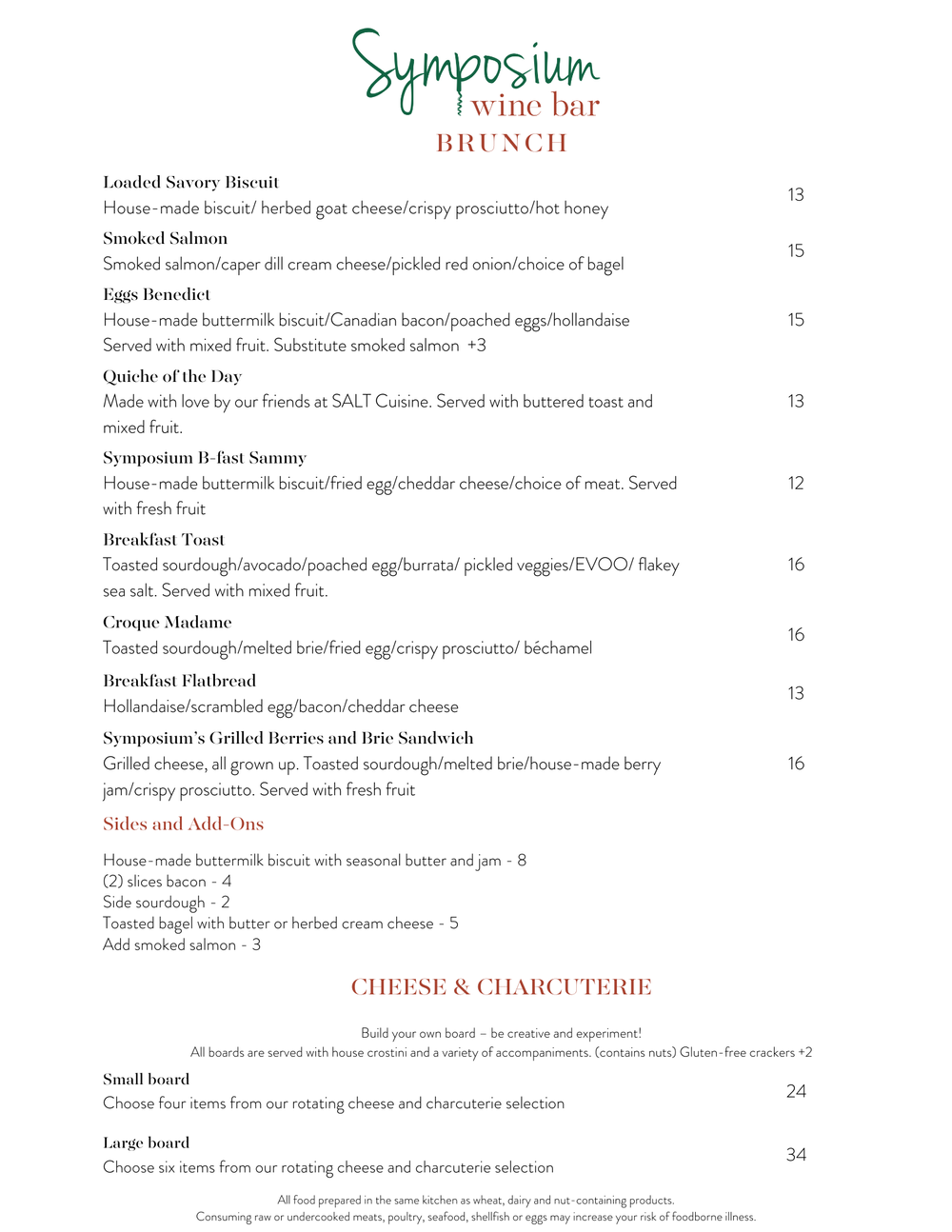 Brunch Menu — Symposium Wine Bar