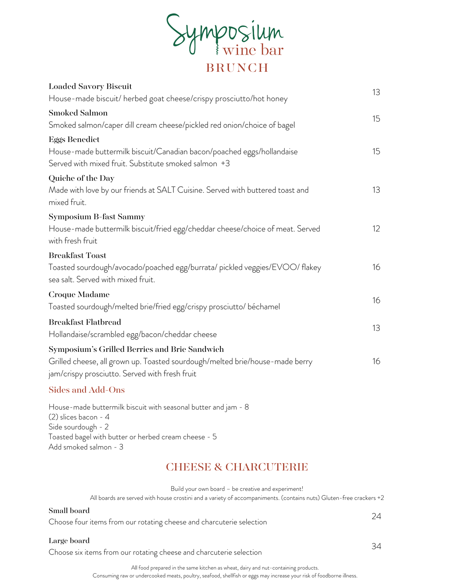 Brunch Menu — Symposium Wine Bar
