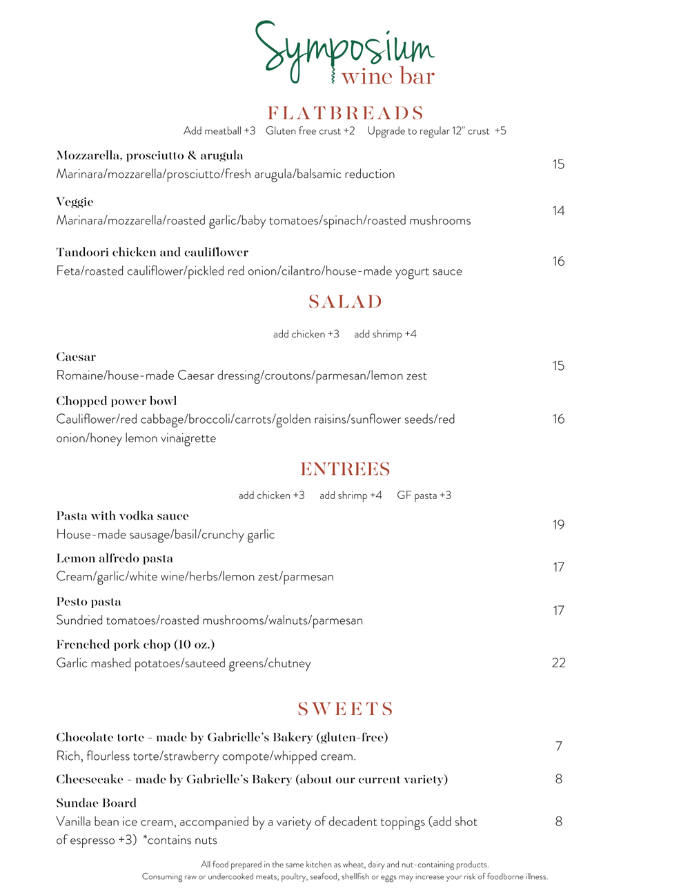 Food Menu — Symposium Wine Bar