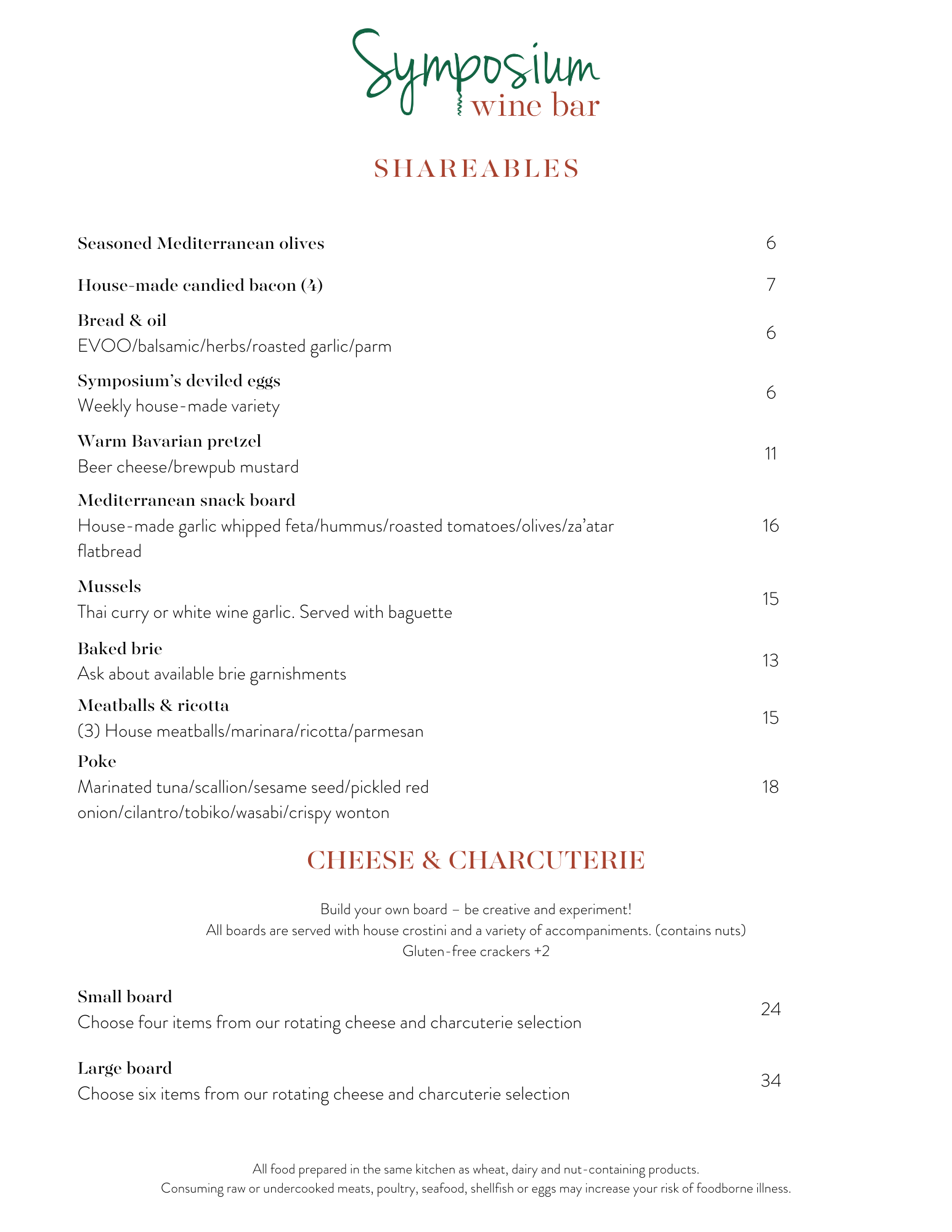 Food Menu — Symposium Wine Bar