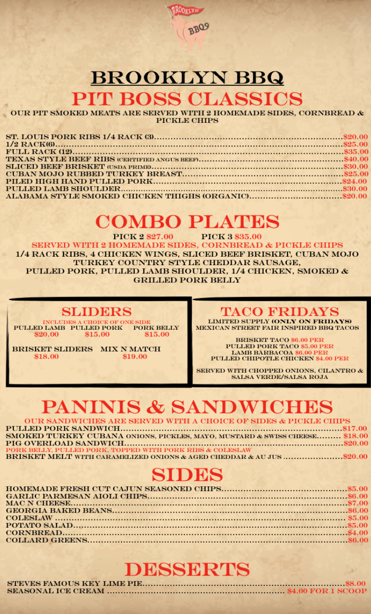 Brooklyn BBQ Menu — BrooklynBBQ