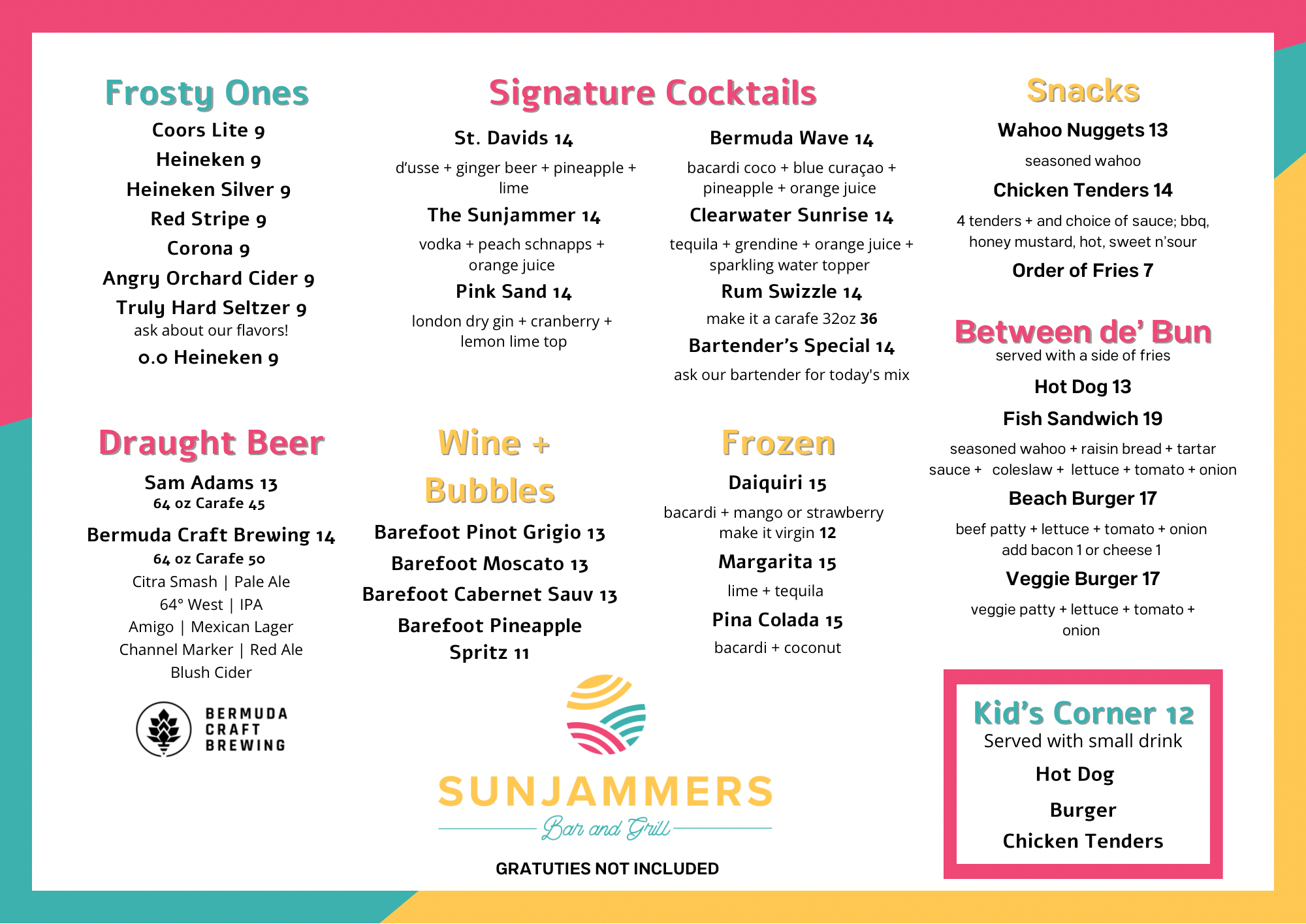 Menu — Sunjammers Bermuda