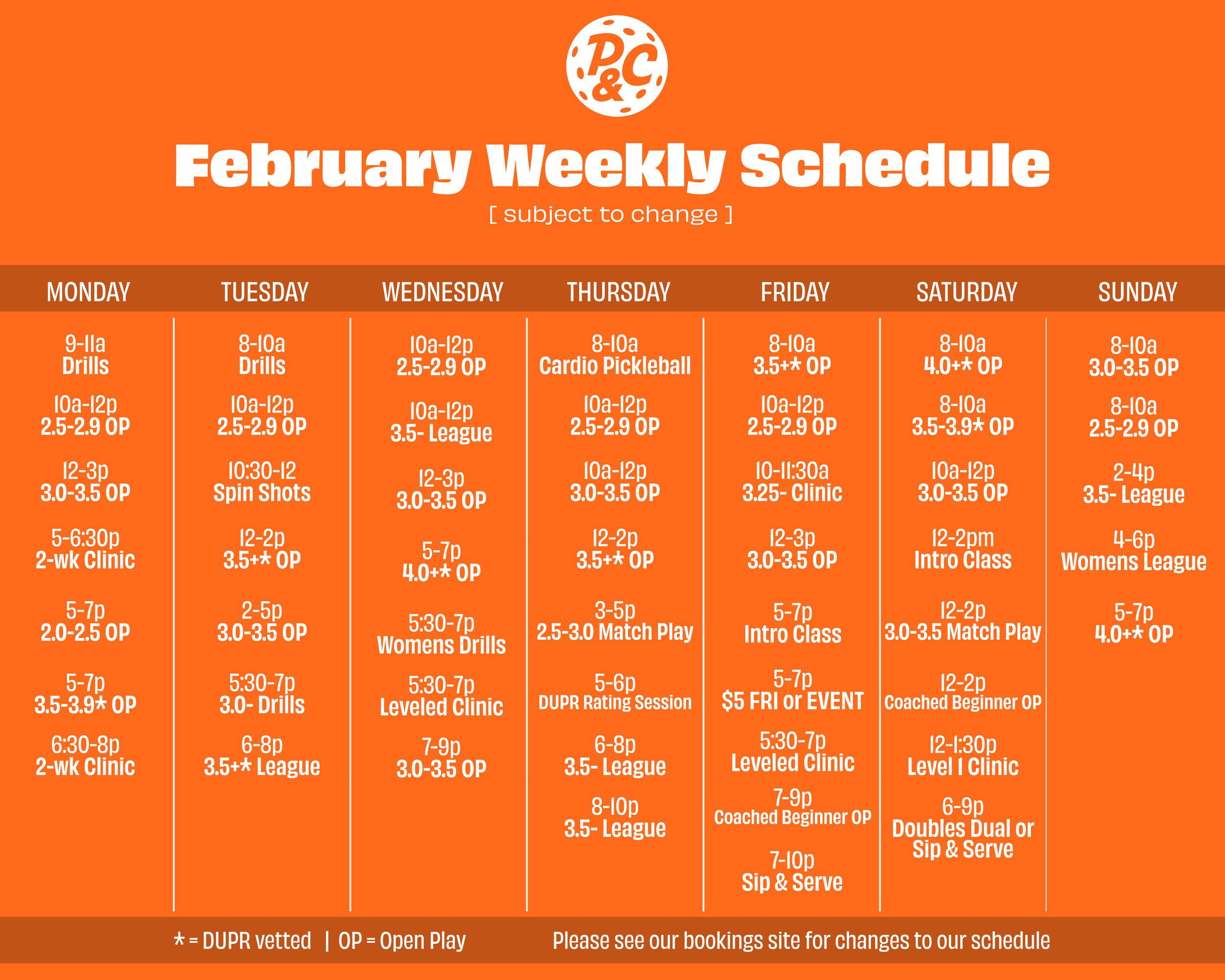 Weekly Schedule — Pickle & Chill