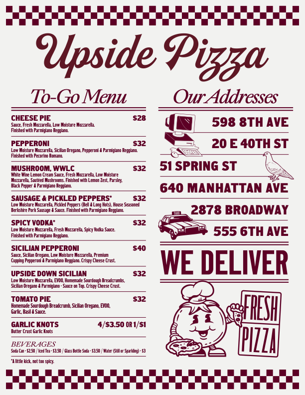 Menu — Upside Pizza
