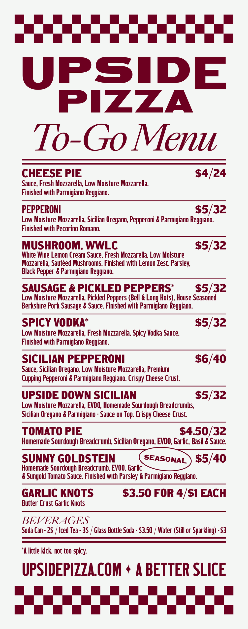 Menu — Upside Pizza
