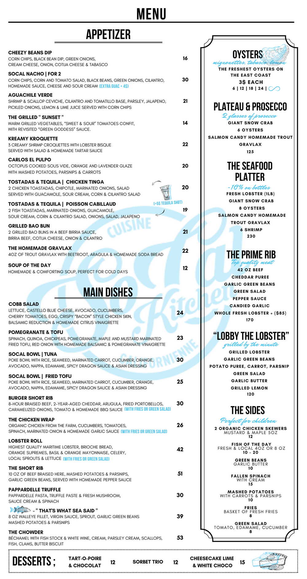 Menu Anglais — Socal Kitchen