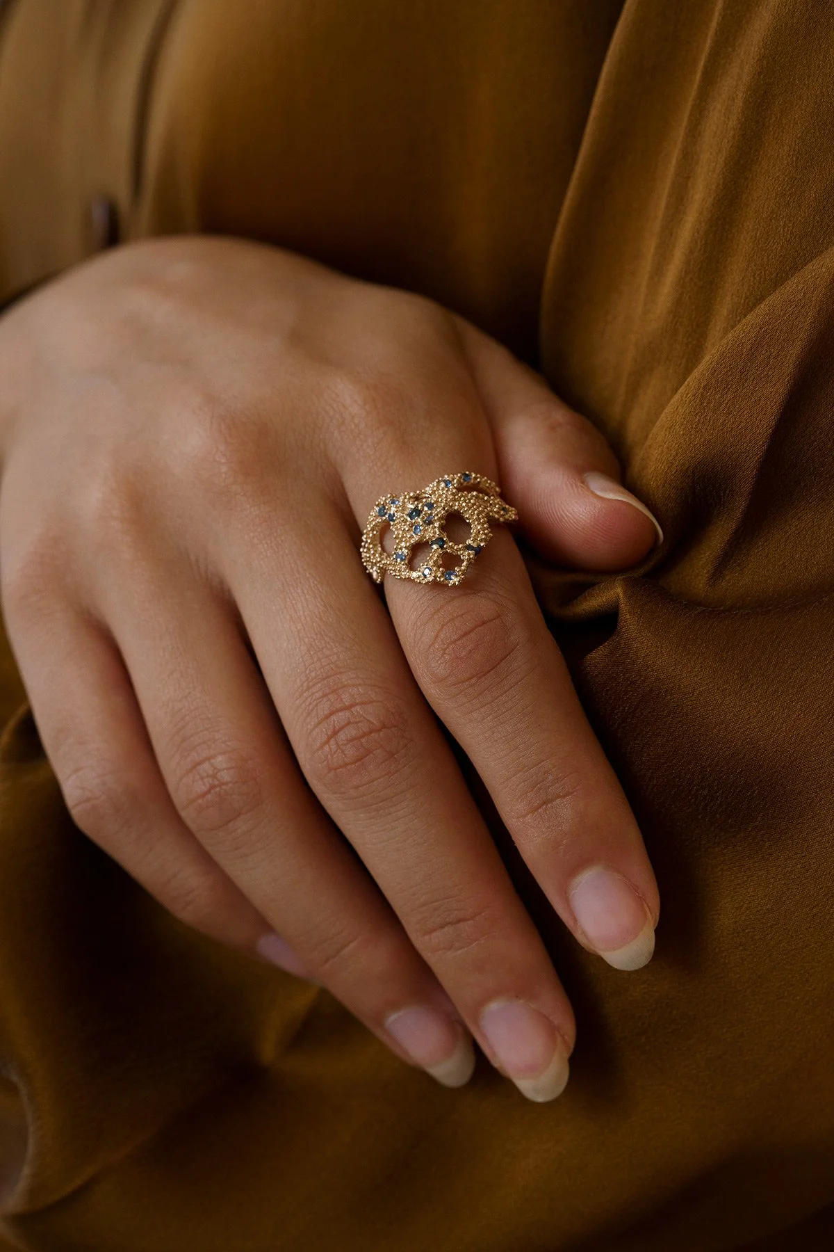 Golden Seaweed Ring I — Sarah Brown Jewellery