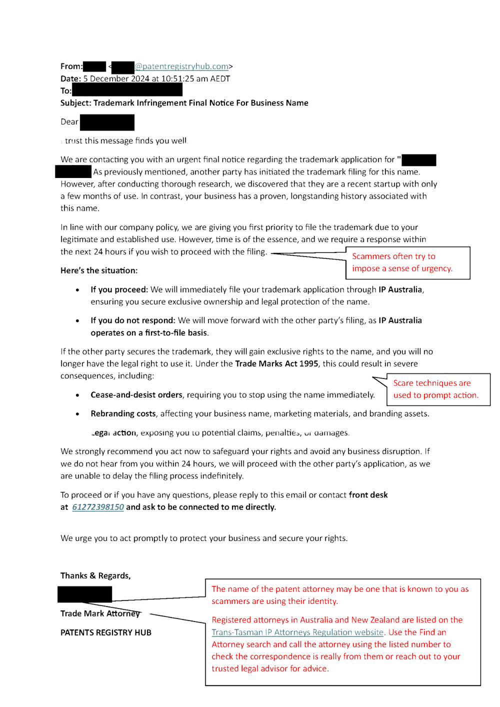 Recent Scam on the Rise – Emails from “Trademark/ Patents Registry Hub ...