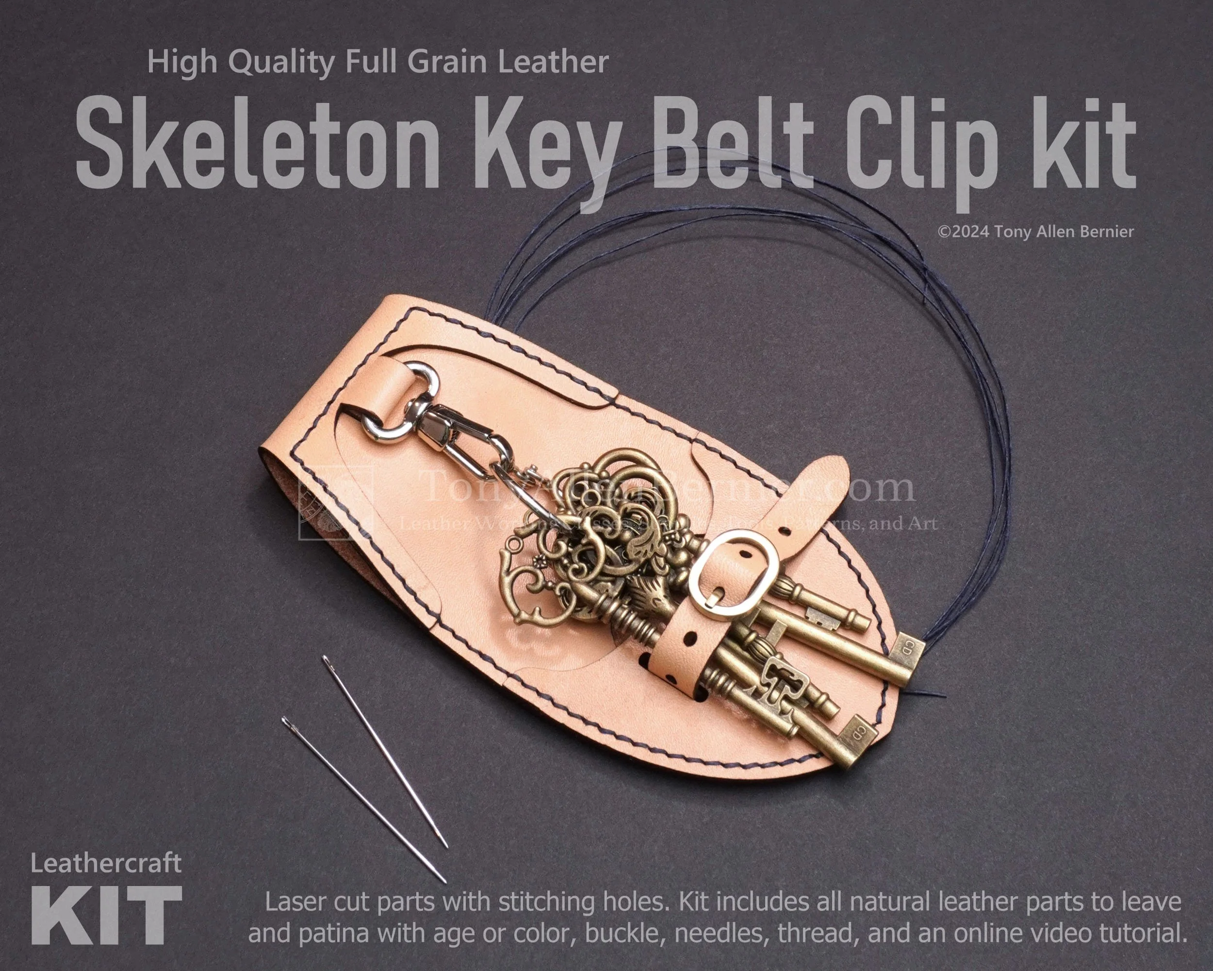 How to make a Leather Skeleton Key Ring Clip with Patterns or Leather ...