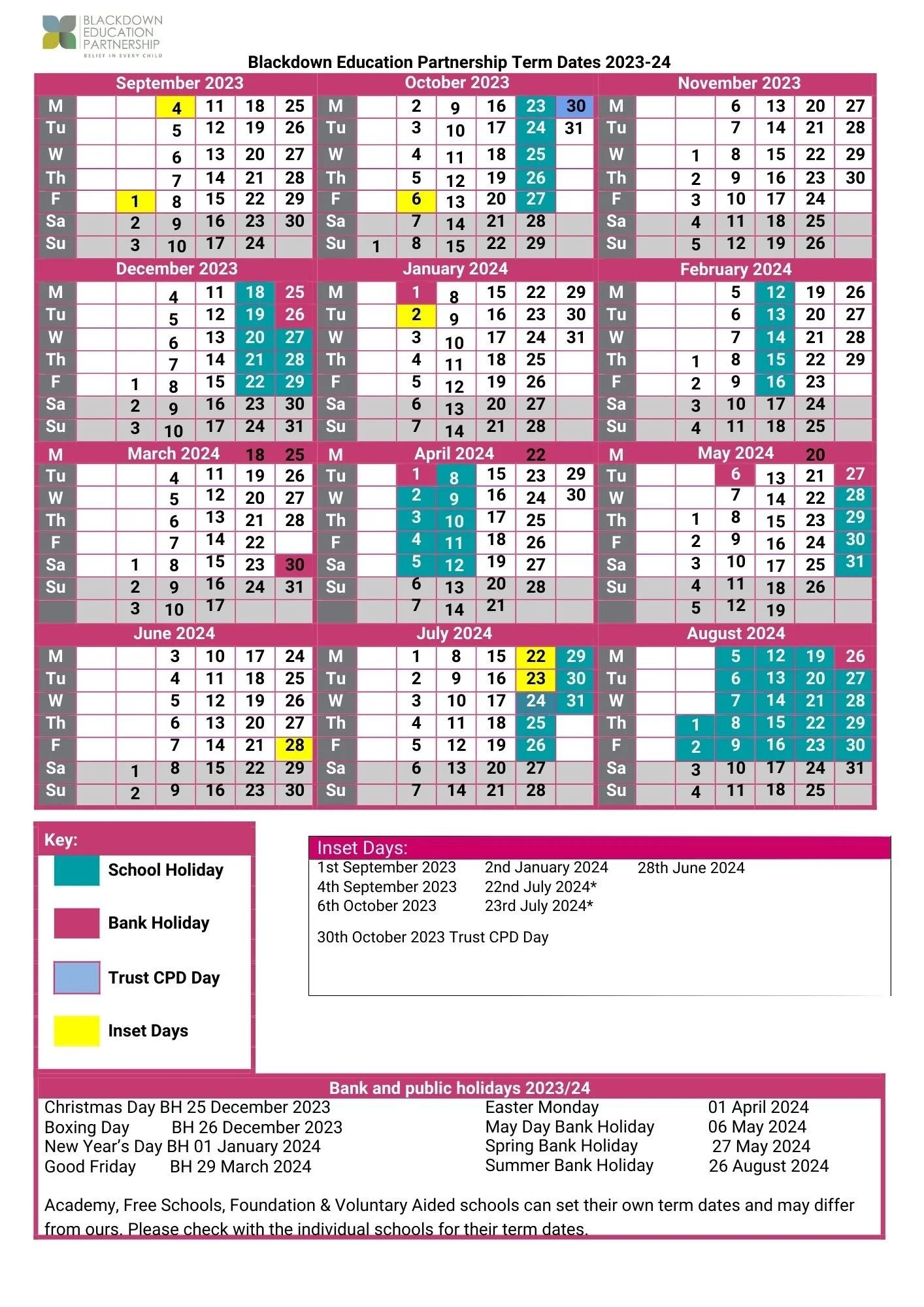 Calendar & Term Dates — Holyrood Academy