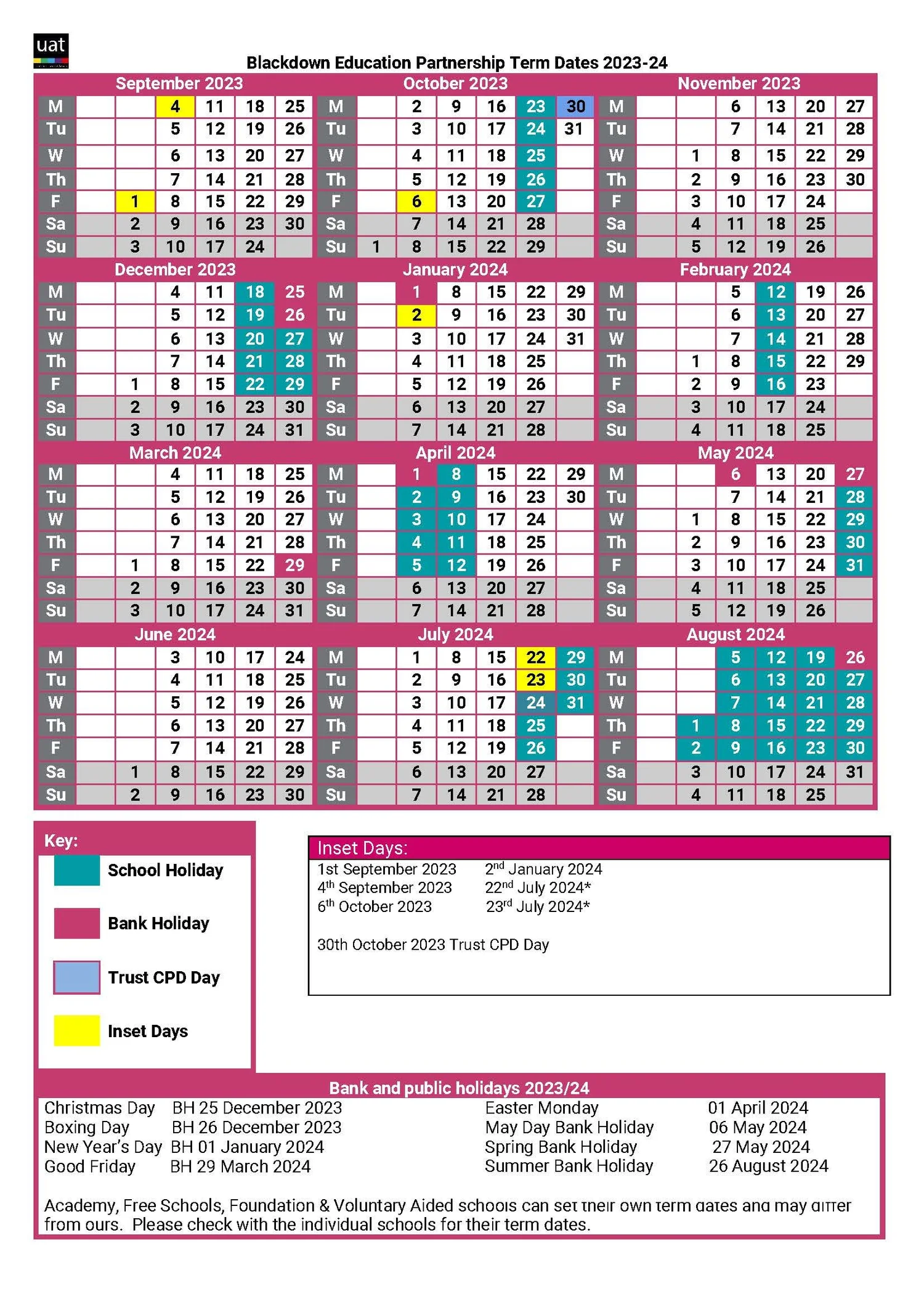 Calendar & Term Dates — Holyrood Academy