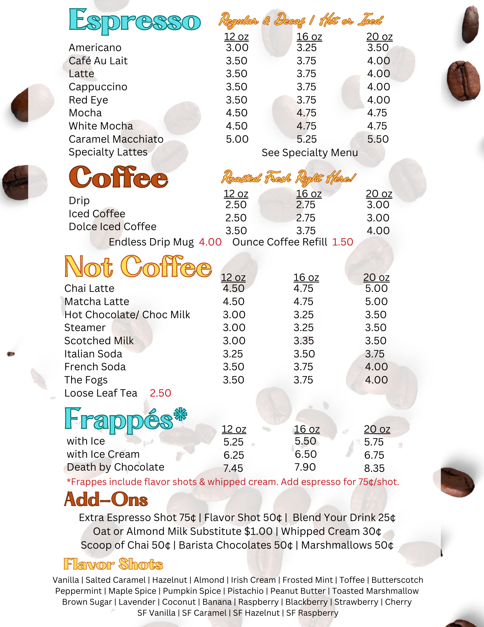 Menu — Big Rock Coffee & Events
