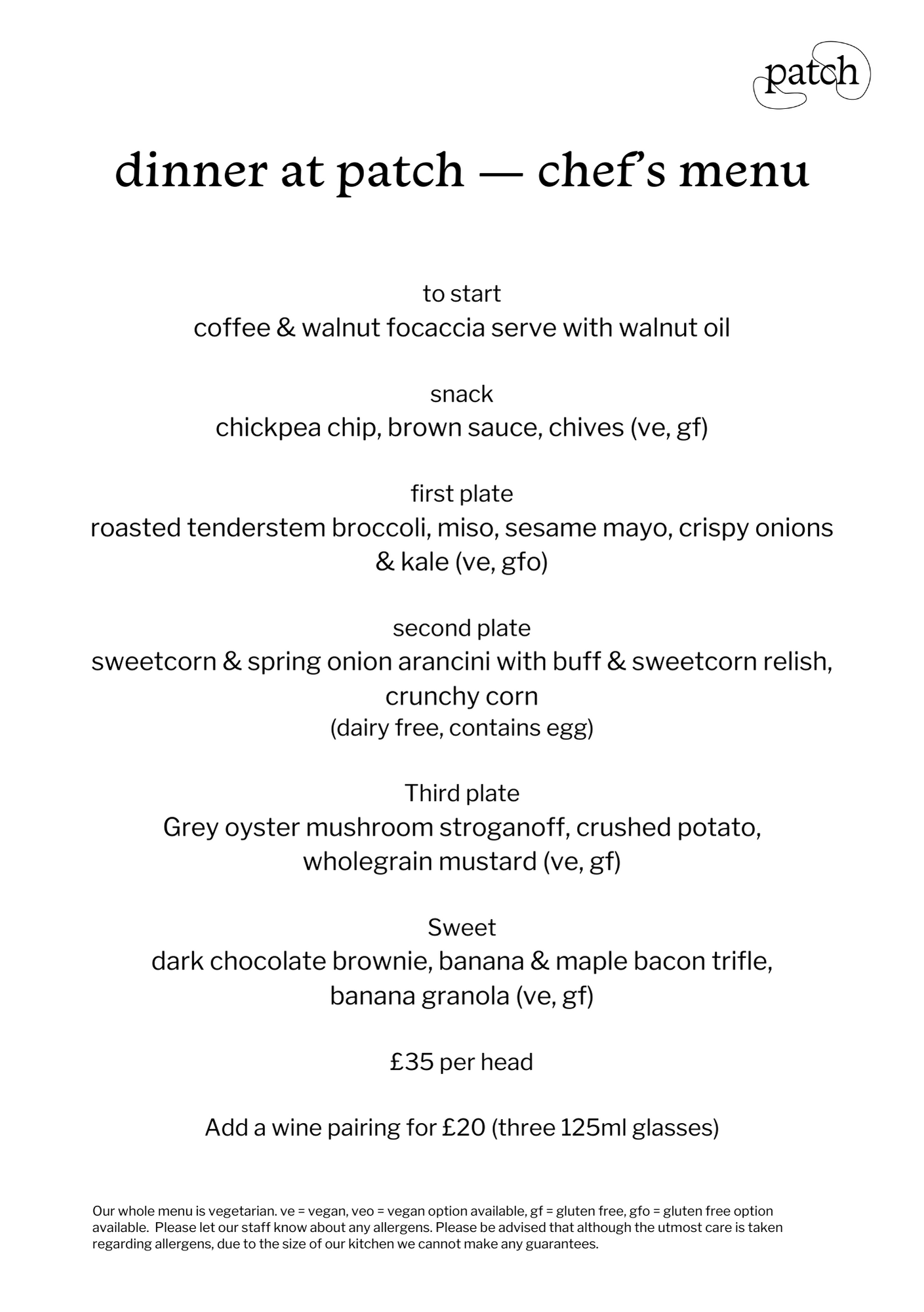 dinner at patch — PATCH