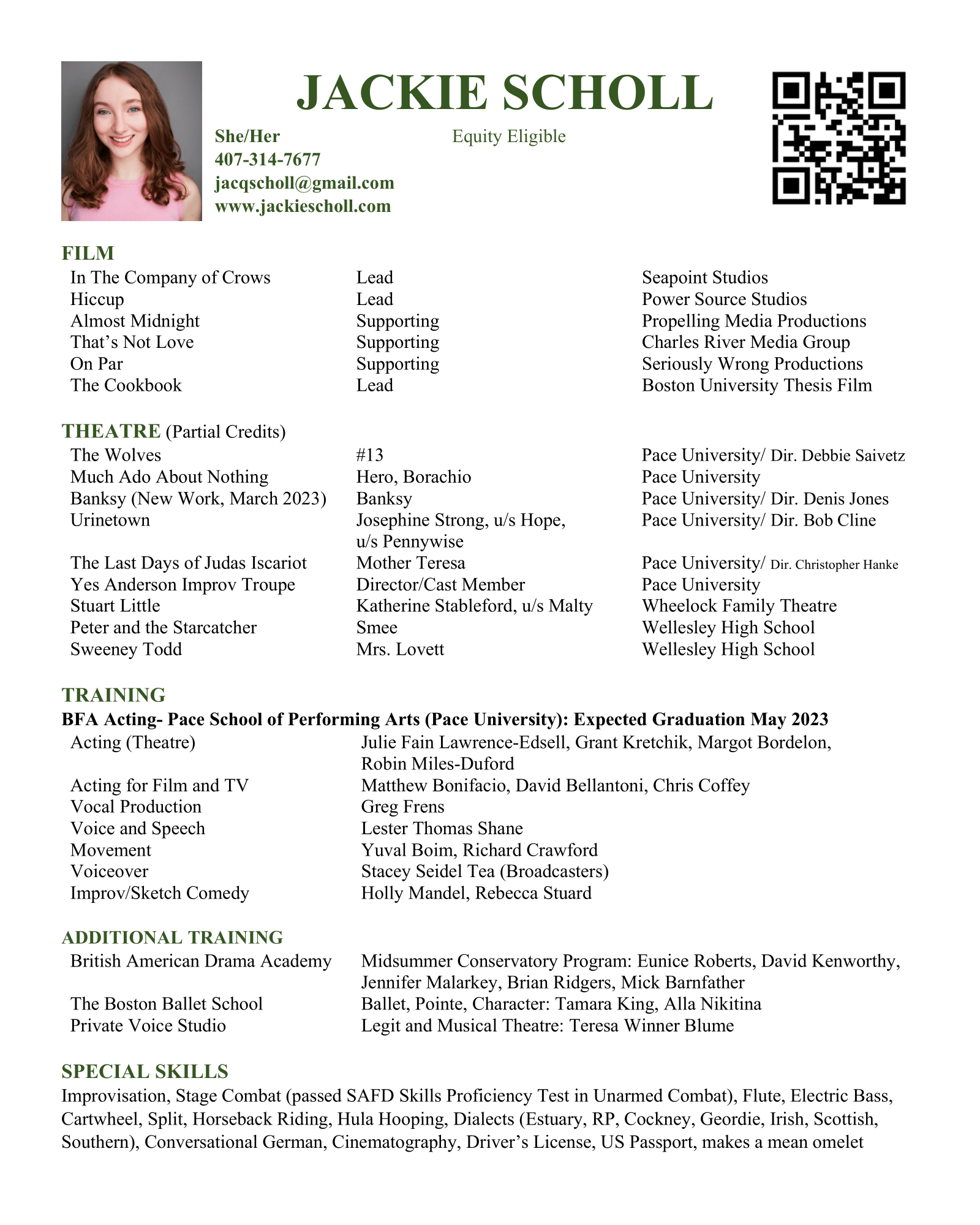 Headshot+Resume — Jackie Scholl